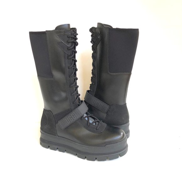 UGG | Shoes | Ugg Flynn Tall Black Waterproof Leather Combat Boots ...